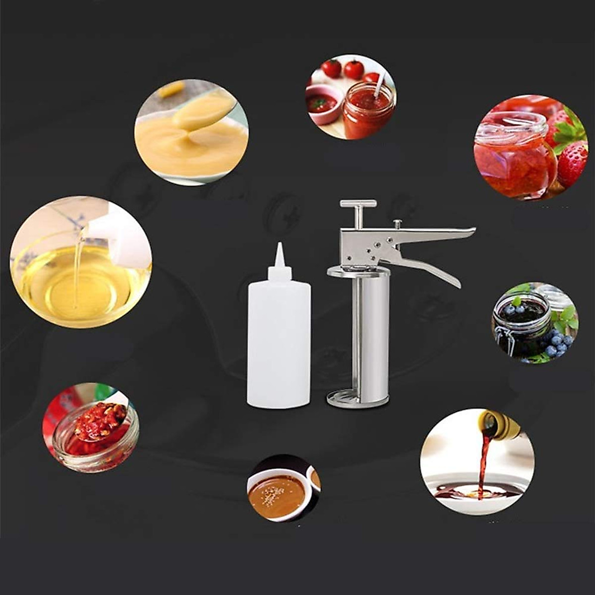 Professional Hamburger Sauce Gun, Heavy Condiment Mustard Vinegar Pump Dispenser with Squeeze Squirt Bottles, for Home Kitchen