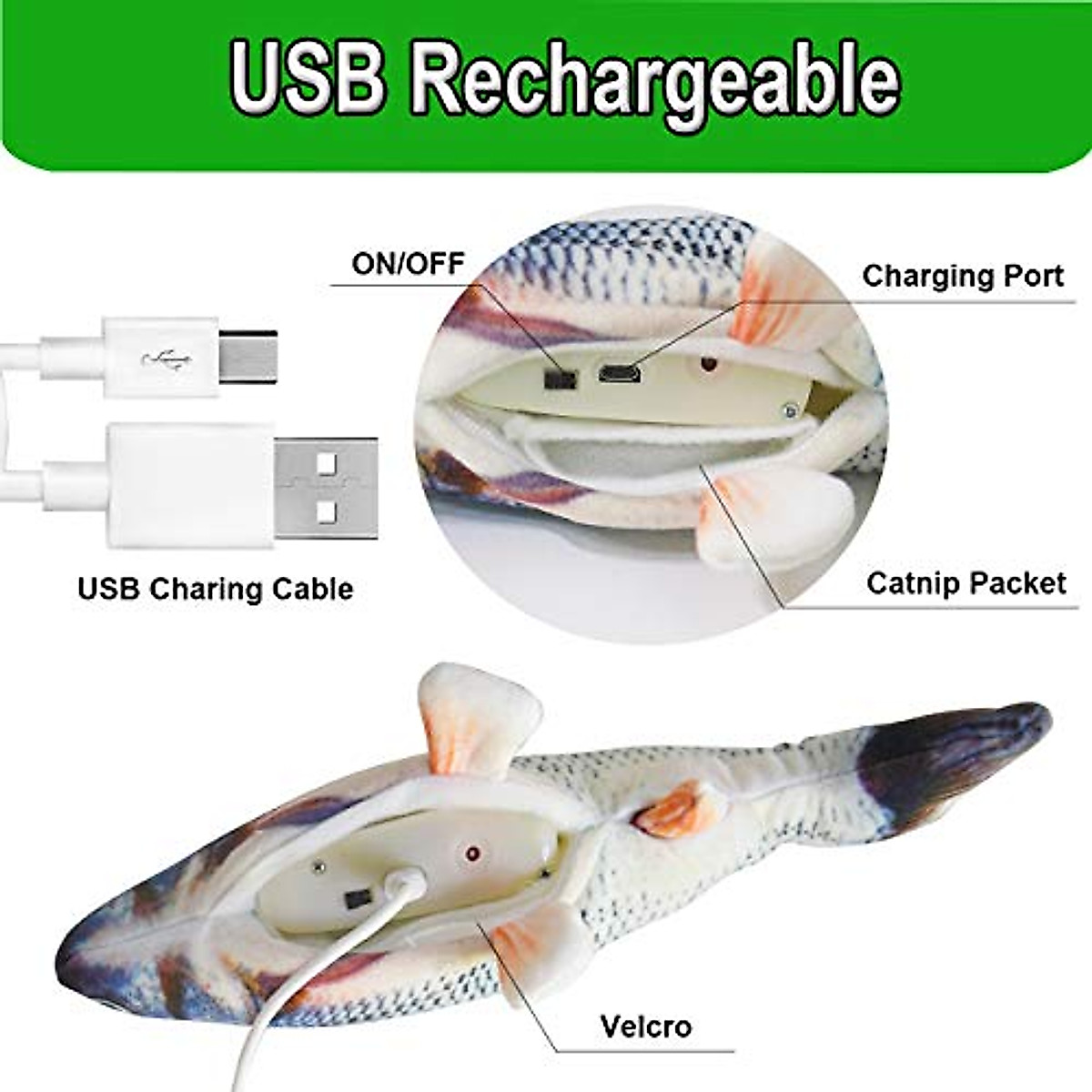 Senneny 2 Pack Electric Moving Fish Cat Toy, Realistic Plush Simulation Electric Wagging Fish Cat Toy Catnip Kicker Toys, Funny Interactive Pets Pillow Chew Bite Kick Supplies for Cat Kitten Kitty