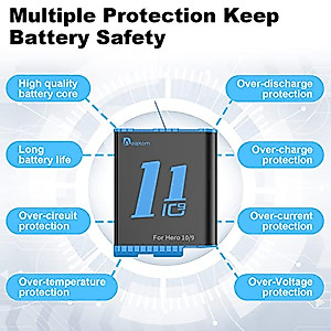 TELESIN Hero 11 Battery 3-Pack, Storage Battery Quick Charger Station Fully Compatible with Gopro Hero 11, Hero10, Hero 9 Black