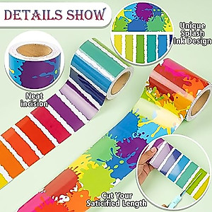52ft Bulletin Board Border Decorations - 2 Rolls Rainbow Stripes Straight and Ink-Splashing Rolled Border Trim for School Classroom Bulletin Board Chalkboard Decor