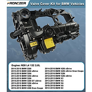 Upgrade Black Aluminum N20 Engine Valve Cover Kit with Gasket, Bolts & Oil Cap Compatible with 2012-2018 BMW 228i 320i 328i 328i GT xDrive 428i 528i X1 X3 X4 X5 Z4 2.0L Replaces 11127588412 264-517