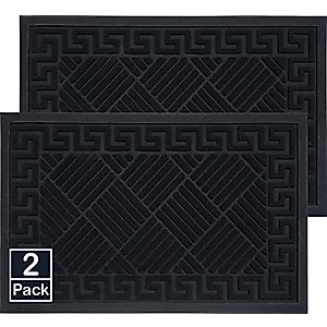 2 Pack Door Mats Outdoor Indoor Entrance 30x18 Heavy Duty Easy Clean Welcome Mat Patio Waterproof, Non-Slip Exterior Rubber Doormat for Outside Entry Home, Front Door Matts, Entryway Floor Rug, Black