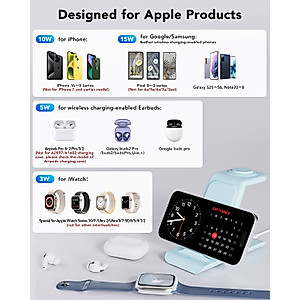 HATALKIN 3 in 1 Wireless Charging Station Compatible for Apple Products Multiple Devices Charger for Apple Watch Ultra 9 8 7 SE 6 5 4 AirPods Pro iPhone 15 14 13 12 13 Pro Max/X/XS Fast Charger Stand