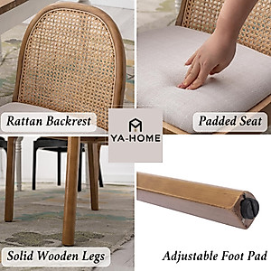 Ya-Home Mid Century Dining Chairs Set of 2, Accent Rattan Linen Fabric Side Chairs Kitchen Chair with Solid Wooden Legs for Living Room Dining Room, Beige