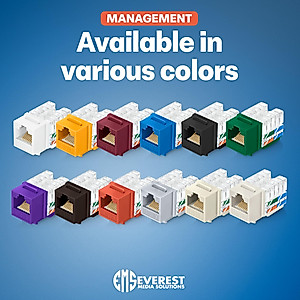 Everest 90° Angled RJ45 Cat6 Keystone Jacks 50-Pack in White - Slim Profile Female RJ45 Connectors - Cat 6 Keystone Jack - Compatible with 90° Angled Speed Termination Tool - easyJACK (B094WB91H3)