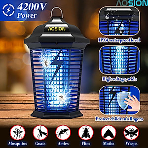 AOSION-Bug Zapper Outdoor,4200V Electronic Mosquito Zapper,Fly Zapper with Mosquito Control Paper,18W UVA Mosquito Lamp,High Powered Waterproof Insect Killer for Indoor, Kitchen, Patio, Backyard.