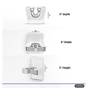 Superio Mop and Broom Holder, Set of 4 Single Piece Hooks, White Plastic Wall Mount Cleaning Storage Tool Organizer, Heavy-Duty Hook for Kitchen, Closet Garage, and Office