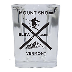 R and R Imports Mount Snow Vermont Ski Snowboard 2 Ounce Liquor Shot Glass Square Base