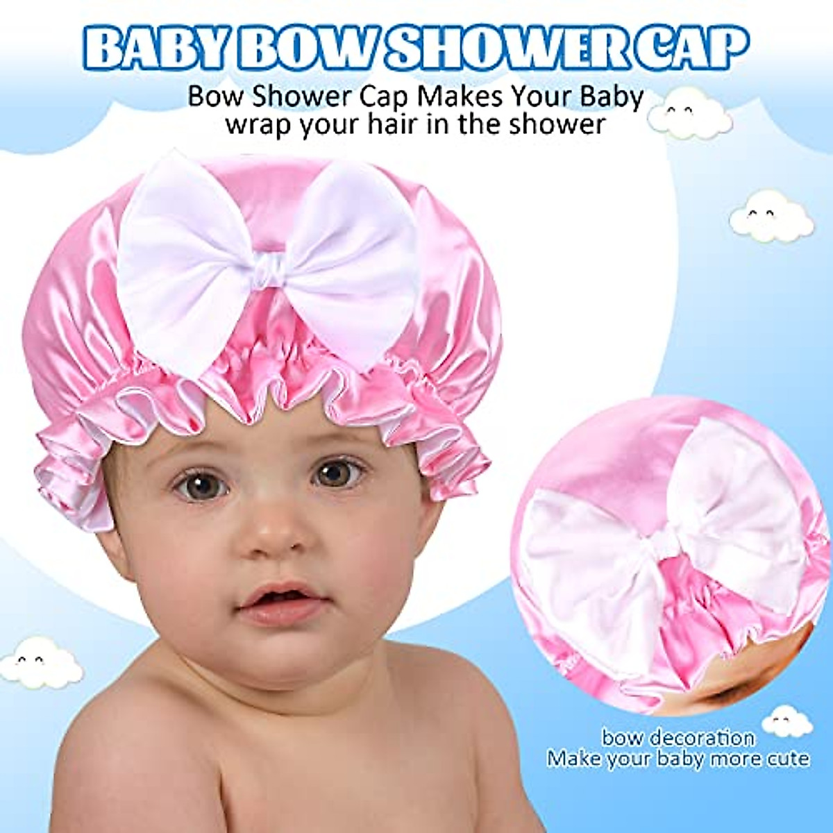 DANMY Kids Satin Bonnet Sleep Cap for Baby Infant Toddler Little Girls, Curly Hair Adjustable Silk Satin Cap for Children（Gray/Dark pink-2pcs）