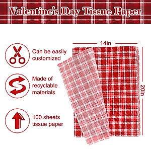 Whaline 100 Sheets Christmas Plaid Tissue Paper Buffalo Plaid Wrapping Paper Red White Gift Wrapping Paper Art Paper for Valentine's Day Home DIY Gift Bags Party Favor Decorations, 14 x 20inch