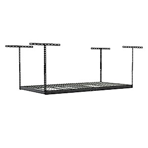 MonsterRax Overhead Garage Storage Rack- 4 x 8 Ceiling Rack for Garage Shelving, Organization, & Storage, Adjustable Hanging Storage for Bikes, Equipment & Accessories (Hammertone, 12"- 21")