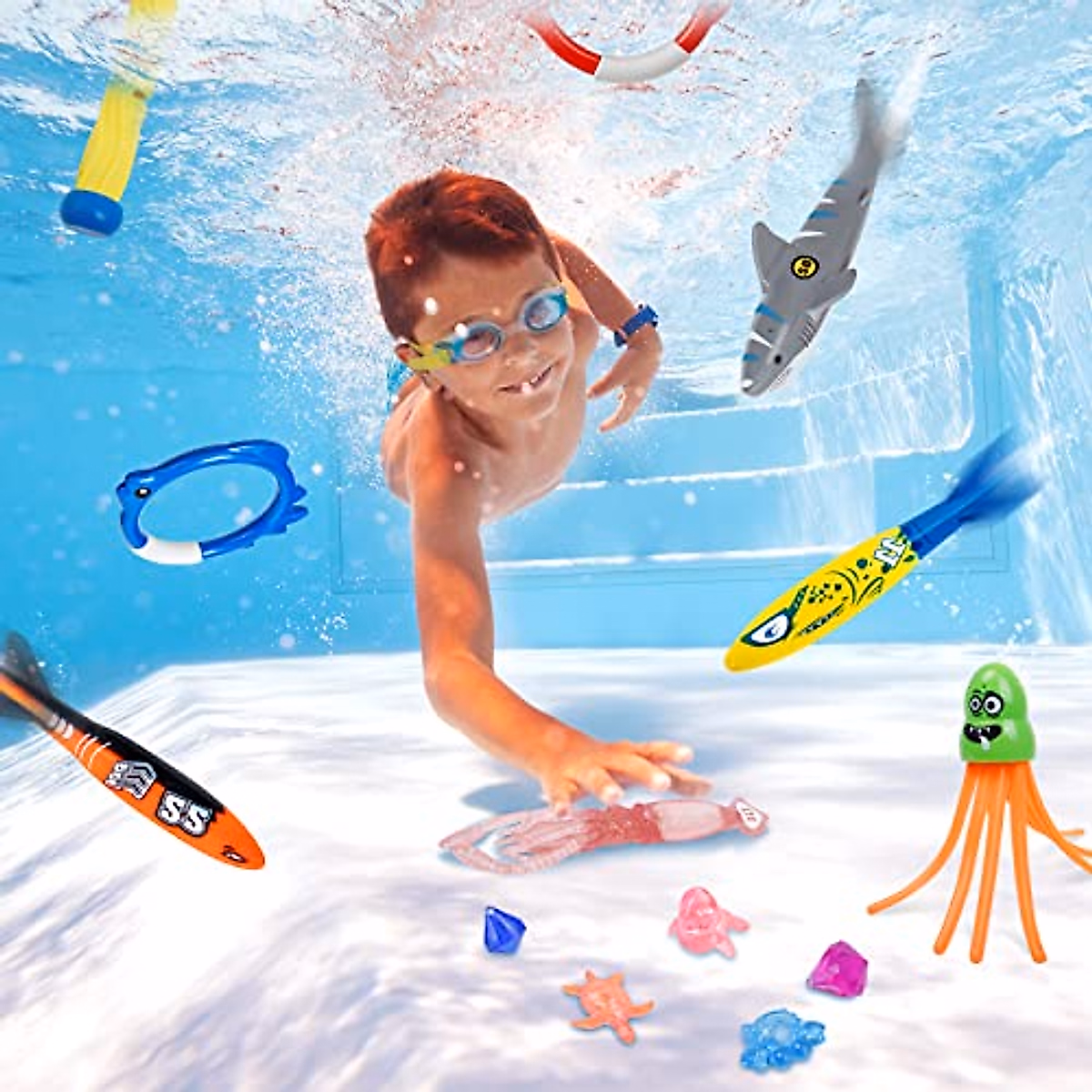 Korlon Tec 25 Pcs Pool Toys for Kids Ages 4-8, Swimming Pool Diving Toys, Underwater Pool Toys for Kids Ages 8-12, Fun Training Water Swim Toys Gift Set for Kids Boys Girls Adults