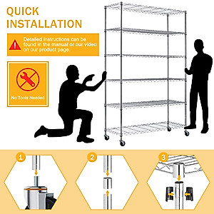 Metal Storage Shelves 82"x48"x18" Wire Shelving Unit w/Wheels, 2100 LBS Heavy Duty Industrial Utility Steel Storage Rack, 6 Tier NSF UltraDurable Shelf Organizer Racks for Garage Kitchen Storage
