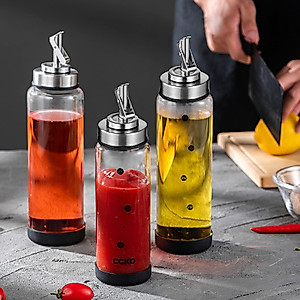 Glass Olive Oil Dispenser Bottle with Stainless Steel Spouts Shatterproof Glass Olive Oil Bottle 350ml Cooking Oil and Vinegar Cruet Bottle Oil Container Carafe for Kitchen