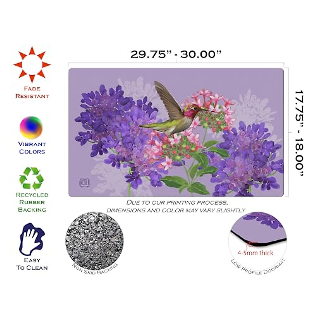 Toland Home Garden 800238 Hummingbird and Flowers Summer Door Mat 18x30 Inch Bird Outdoor Doormat for Entryway Indoor Entrance