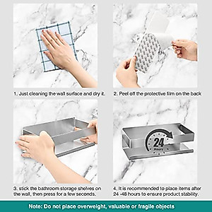 LBSUN Adhesive Shower Caddy, 2 Pack Bathroom Shower Organizer, No Drilling, Large Capacity, Rustproof Stainless Steel Bathroom Shower Organizer, Shower Shelf for Inside Shower