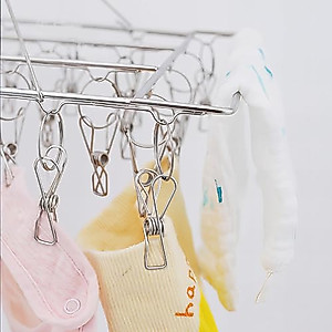 XCZYN Stainless Steel Sock Drying Rack with 36 Clips, Swivel Hook Wind-Proof Clothes Hanger Rack for Socks, Bras, Underwear, Lingerie Accessories, Silver