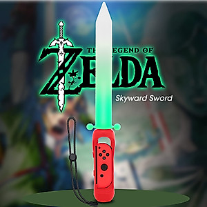 ECHZOVE LED Game Sword for Nintendo Switch Joy-Con, Hand Grip for Skyward Sword Switch Game with Hand Strap - Red
