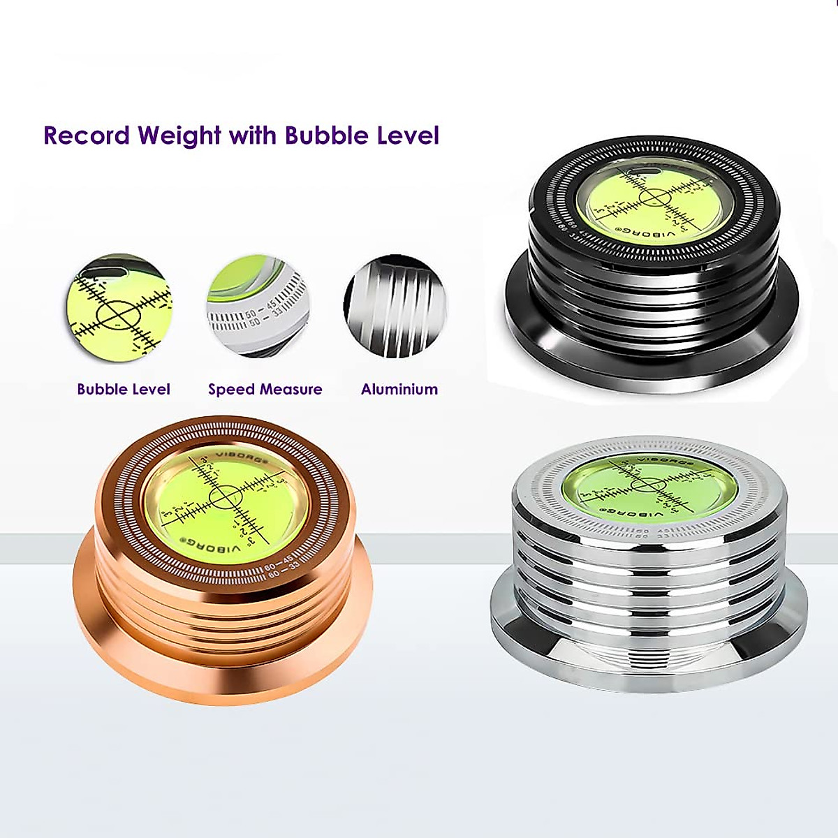 Viborg LP628B Record Weight Stabilizer, Turntable Level and Strobe Scale All-in-one, 280G LP Disc Stabilizer Vinyl Clamp for Phonograph (60Hz, Black)