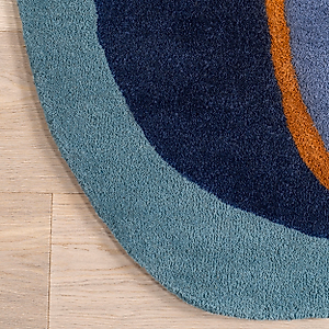 Rugs USA x Prabal Gurung Greenwich Abstract Wool Area Rug, Shaped 9x12, Blue Multicolor