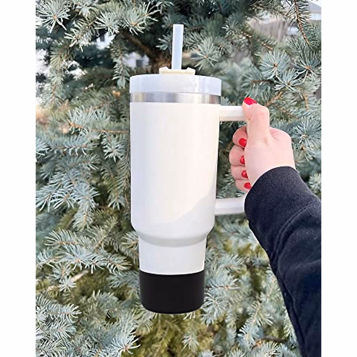 Silicone Boot for Stanley 40 oz Quencher Adventure Tumbler and IceFlow Flip 30 oz 20 oz, Stanley Cup Accessories Protector Bottom Sleeve Cover Bumper for Stanley 40 oz with Handle (Black)