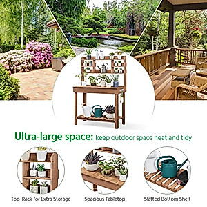 Yaheetech Potting Bench Table - Germination Table & Outdoor Garden Work Bench Platform w/Display Rack/Storage Shelf/Hanger/Thoughtful Sink - Brown