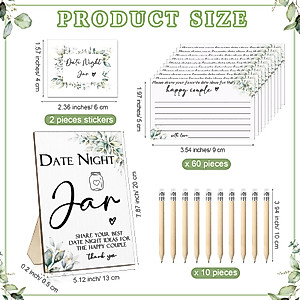 Geelin 114 Pcs Bridal Shower Games Include Date Night Jar Wooden Sign 100 Cards 10 HB Pencils 2 Stickers for Wedding Reception Games Date Idea Newlyweds Bridal Shower Party Favors(Greenery)