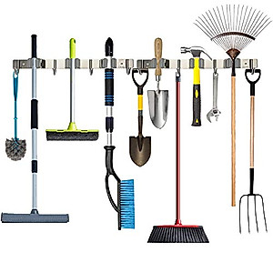 Piyl Broom Mop Holder Wall Mount Metal Tool Organizer Heavy Duty Holds Up to 30 lbs, Home Garage Garden Hooks Hanger Rack Storage 2packs