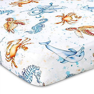 Nautical Design Crib Sheet | Soft Jersey Knit Cotton | Ocean Creature Decor