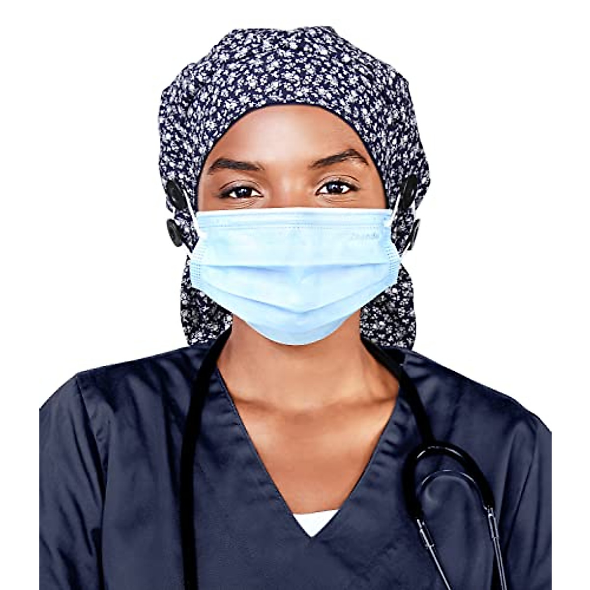 Winitas Satin Working Cap with Buttons Tie Back Adjustable for Women Long Hair