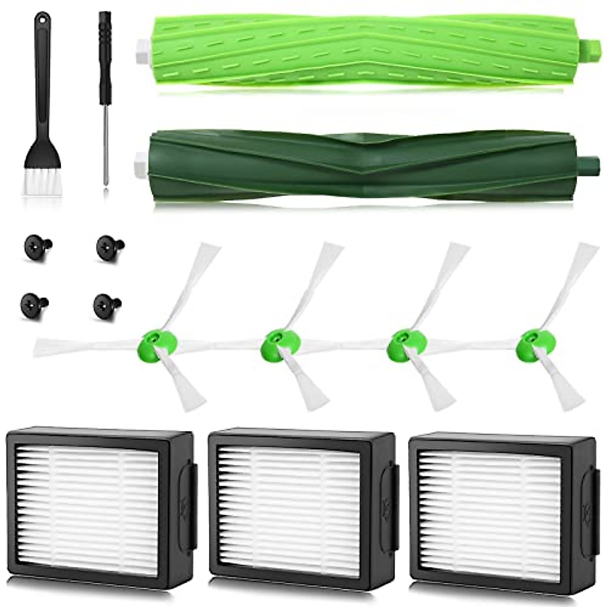 Gusnilo Replacement Parts Kit Compatible for iRobot Roomba i/e Series Robotic Vacuum Cleaner E5 E6 i7 i7+ i6 i6+ j7 j7+ Vacuum Cleaner 1 Set of Multi-Surface Rubber Brushes 3 Filters 4 Side Brushes