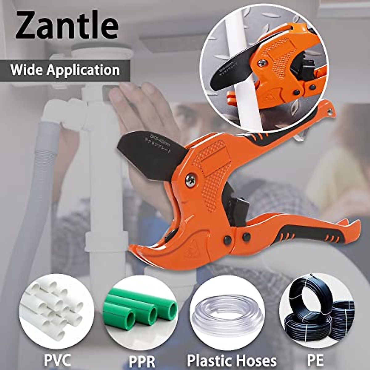 Zantlea Pipe and Tube Cutter, Ratcheting Hose Cutter One-hand Fast Pipe Cutting Tool with Ratchet Drive for Cutting Less Than 1-1/4" O.D. PEX, PVC, and PPR Pipe