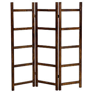 MyGift 3 Panel Solid Burnt Wood Blanket Ladder and Towel Rack, Decorative Free Standing Folding Room Divider for Blankets, Quilts, Throws, Towels, Clothing