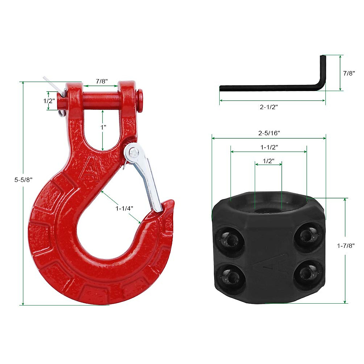 AMBULL Heavy Duty Forged Steel 3/8" Grade 70 Safety Latch Winch Cable Hook Stopper & Clevis Slip Hook Sets, Included Allen Wrench,Max 35,000 lbs, Red