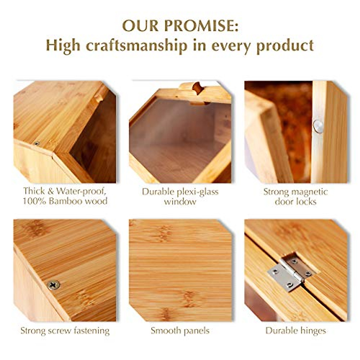 Laura's Green Kitchen Bamboo Bread Box for Kitchen Counter - Double Layer Bread Storage with Clear Windows - Rustic Farmhouse Style Bread Bin (Self-Assembly)