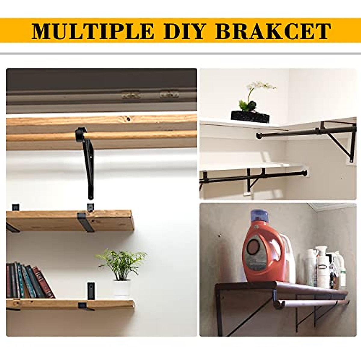 Closet Rod Bracket, Heavy Duty Shelf Bracket with Rod Holder, 11x 10 inch Black Closet Rod Support Wall Mounted Clothes Hanger Pole Support Hooks, 2 Pack
