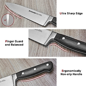 Knife Set, 15 Pcs Kitchen Knife Set With Block, Astercook German Stainless Steel With Scissors, Knife Sharpener and 6 Serrated Steak Knives