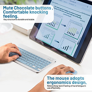 Bluetooth Keyboard and Mouse Combo Rechargeable Portable Wireless Keyboard Mouse Set for Apple iPad iPhone iOS 13 and Above Samsung Tablet Phone Smartphone Android Windows (10 inch Blue)