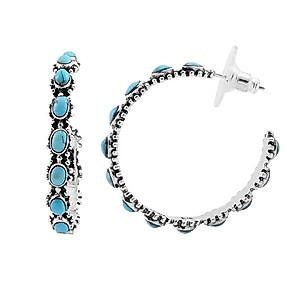 Shop LC Turquoise Hoop Earrings in 925 Sterling Silver - Handmade Western Jewelry for Women - Boho Beach Hoops - Unique Gifts for Sister, Daughter, Wife, Mom, & Grandma Gifts for Women