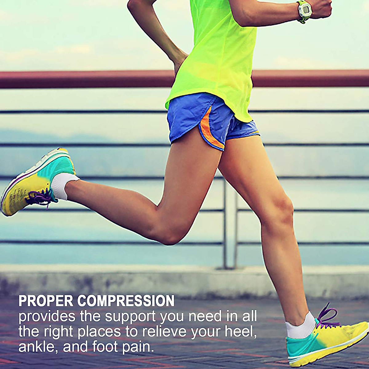 Compression Running Socks (6 Pairs) for Men and Women, Low Cut No Show Running Ankle CompressionSocks with Arch Support for Plantar Fasciitis, Cyling, Athletic, Flight, Travel, Nurses. White S/M