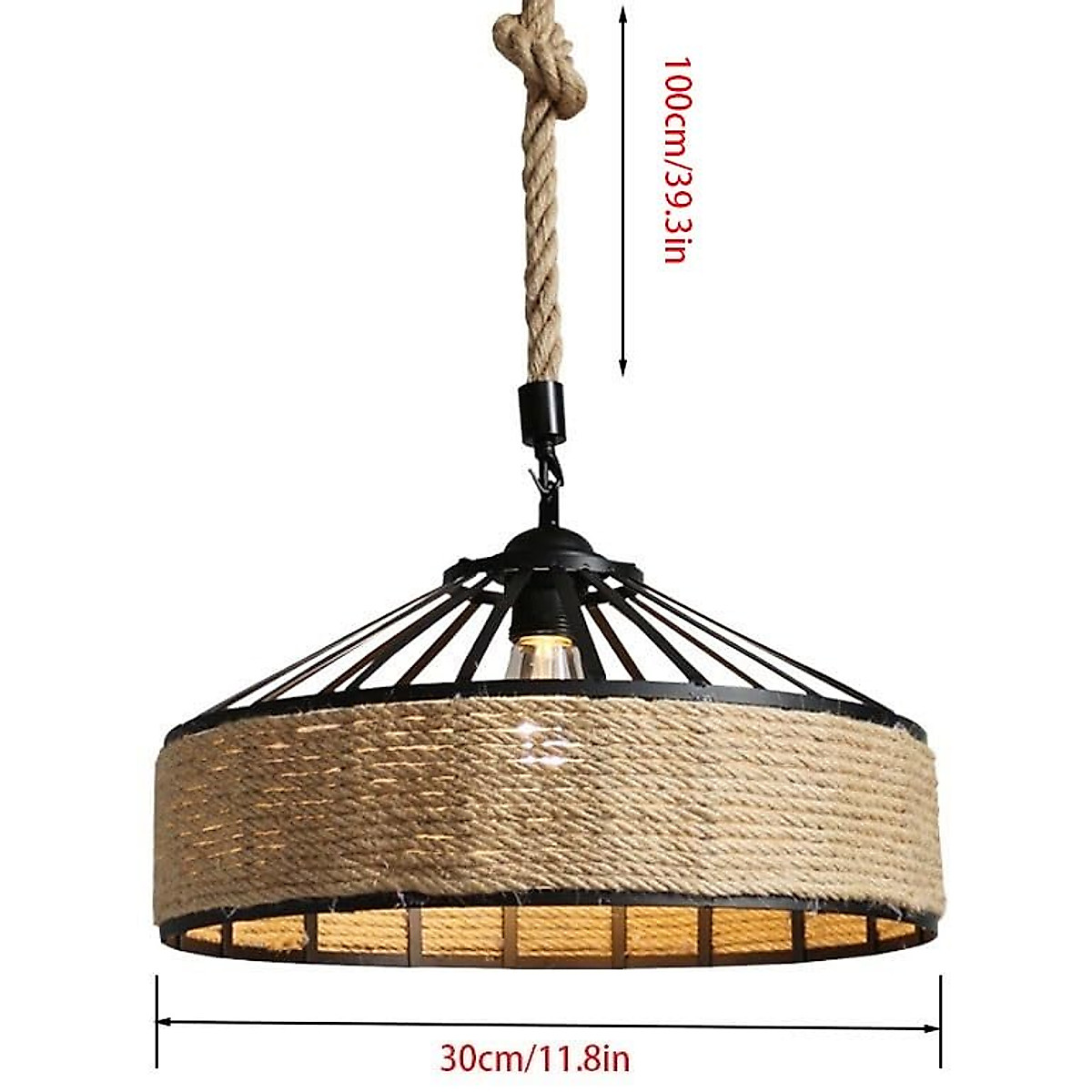 KEFA Battery Operated Pendant Light with Remote,Hemp Rope Chandelier Pendant Lights Kitchen Island No Hardwired,Cordless Hanging Lights for Living Room，Restaurant (Size : 1 Pack)