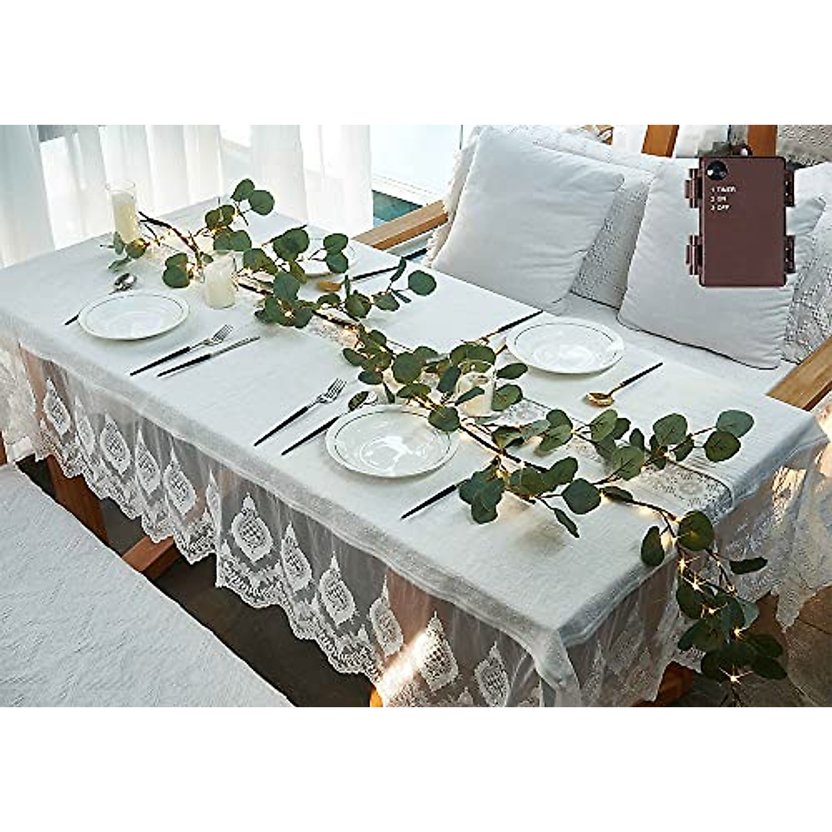 LITBLOOM Lighted Eucalyptus Garland Battery Operated with Timer 6FT 96 LED Artificial Greenery Twig Vine Lights for Room Stairs Mantle Wedding Holiday Decoration Indoor Outdoor