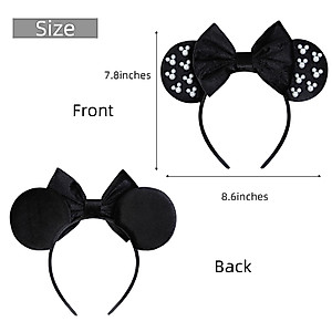 WOVOWOVO Mouse Ears Headbands for Women Girls Black Bow Pearl Hairbands Velvet Headband Christmas Cosplay Costume Princess Party Decorations