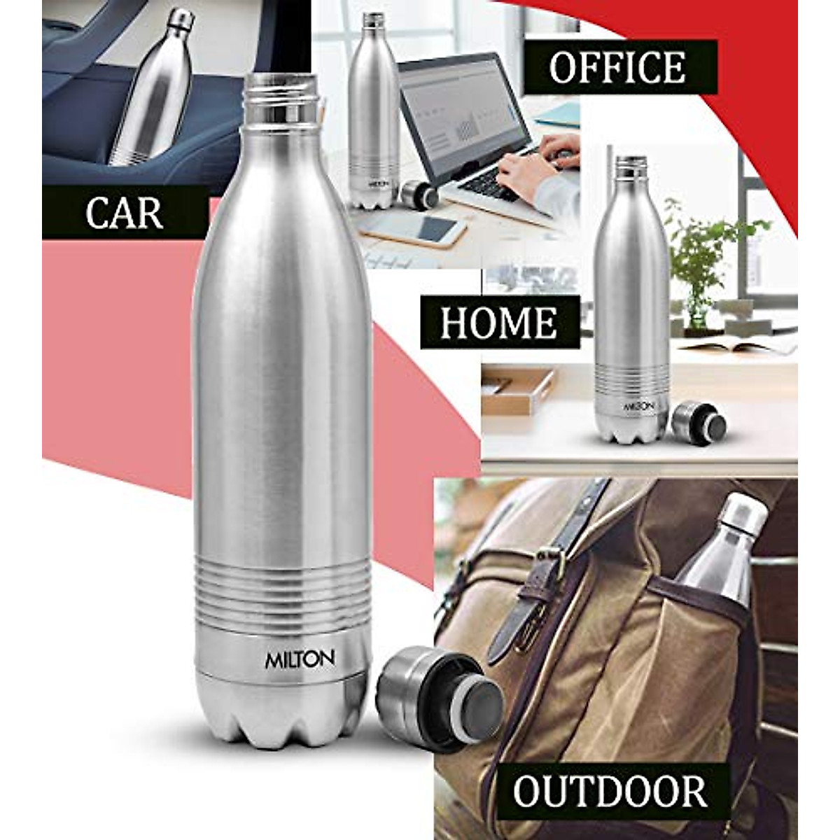 Milton Thermosteel Duo DLX 1000, Double Walled Vacuum Insulated Flask 1000 ml | 34 oz | 1 Ltr |24 Hours Hot and Cold Water Bottle, 18/8 Stainless Steel, BPA Free, Food Grade, Leak-Proof | Silver