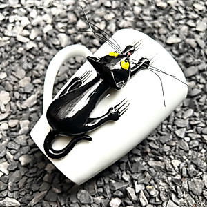 DongNaiWin 15 Oz 3D Black Cat Ceramic Coffee Mug - Black Cat Mom Mug -Mother's Day Cup for Cat Lovers - Funny Black Cat Whiskered Kitchen Decor For Cat Mom