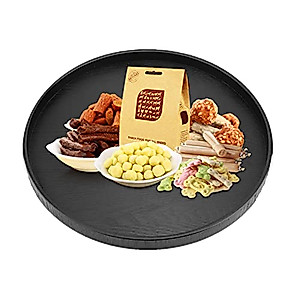 Wood Serving Tray, Black Round Serving Tray Wooden Serving Tray Wood Round Serving Dishes, Trays & Platters 14.7*14.7 Inch