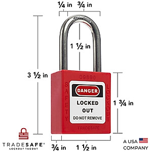 TRADESAFE Lockout Tagout Lock Sets, 10 Red Keyed Alike Safety Padlocks, 2 Keys Per Lock, OSHA Compliant Loto Locks, for Lock Out Tag Out Stations - Premium Grade
