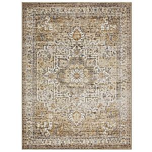 Area Rug 9x12 Living Room: Soft Large Washable Rugs with Non-Slip Rubber Backing Stain Resistant Modern Indoor Boho Vintage Carpet for Bedroom Dining Nursery Room Home Office (Beige/Brown)