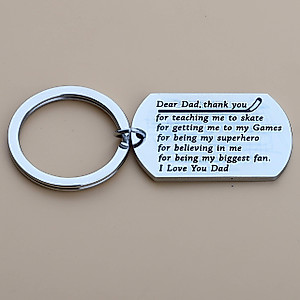 BEKECH Hockey Dad Gifts Ice Hockey Keychain Sport Dad Thank You Gift Dear Dad Thank You for Teaching Me to Skate Father's Day Hockey Gifts for Dad from Daughter Son(silver)