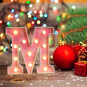 Foaky Pink Light Up Letters,Pink Party Decorations,Glitter Alphabet Letter Sign for Night Light Wedding Birthday Party Christmas Lamp Girls Gifts Home Bar Decoration（A）